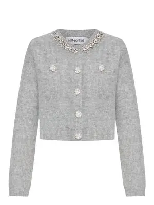 SELF-PORTRAIT Crystal-embellished Cardigan - Gray
