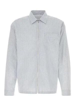 Prada Prada Men Prada Striped Cotton Poplin Shirt With Zip Blue