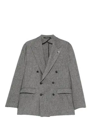 Tagliatore Herringbone Peak Lapel Double-breasted Blazer - Black