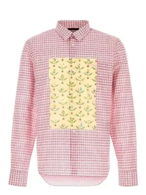 Prada Floral Print Checked Cotton Poplin Shirt - Red