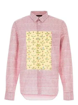 Prada Floral Print Checked Cotton Poplin Shirt - Red