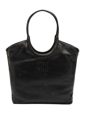 Miu Miu Ivy Shopping Tote In Lambskin Leather, Coffee - Brown
