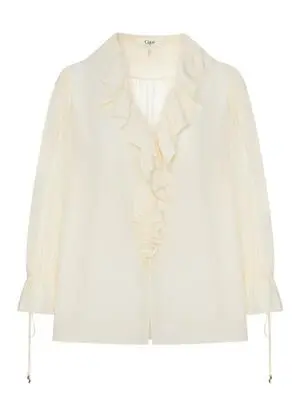 Chloé Ruffle Silk V-neck Top - Cream
