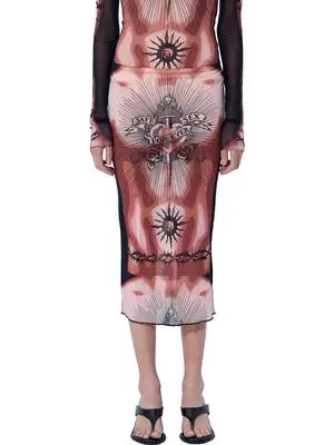 JEAN PAUL GAULTIER Re-edition Safe Sex Tattoo Long Skirt - Brown
