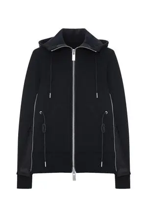 Sacai Zip-up Hoodie With Nylon Details - Black