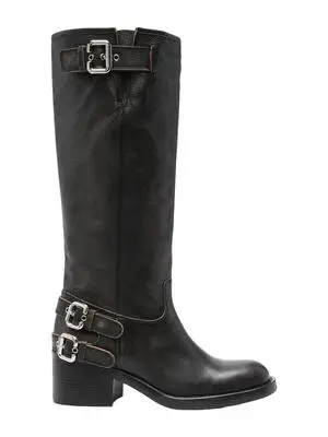 Chloé Calfskin Buckle Fastening Block Heel Boots - Black