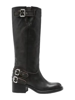 Chloé Calfskin Buckle Block Heel Boots - Black