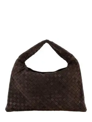 Bottega Veneta Hop Bag In Intrecciato Suede - Brown