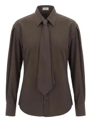 Brunello Cucinelli Cotton Tie Detailed Shirt - Multicolor