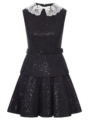 SELF-PORTRAIT Sequin Boucle Mini Dress - Black