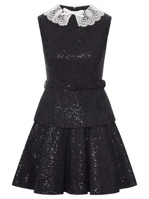 SELF-PORTRAIT Sequin Boucle Dress - Black