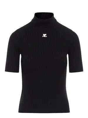 COURREGES Courreges Short Sleeve Rib Knit Sweater