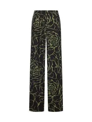 Dries Van Noten Wide Leg Trousers With Print - Black