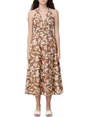 Max Mara Printed Cotton Midi Dress - Brown