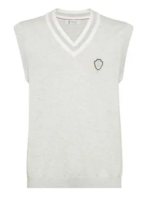 Brunello Cucinelli BRUNELLO CUCINELLI Striped Border V-Neck Sleeveless Vest Gray