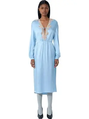 Prada Satin Crepe And Lace Midi Dress - Blue