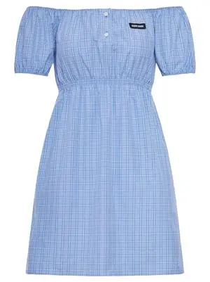 Miu Miu Cotton Dress With Logo - Blue