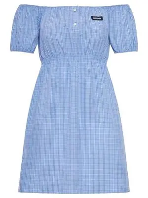 Miu Miu Cotton Dress With Logo - Blue