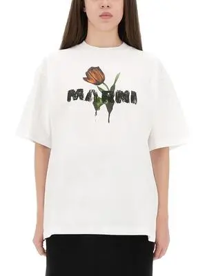 Marni Cotton T-shirt With Tulip Print - White