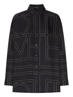 TOTEME Silk Monogram Embroidered Shirt - Black