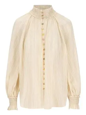 Zimmermann ZIMMERMANN Metallic Stripe High Neck Long Sleeve Blouse Cream
