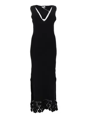 GANNI Crochet Trim Long Dress - Black