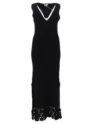 GANNI Crochet Trim Long Dress - Black