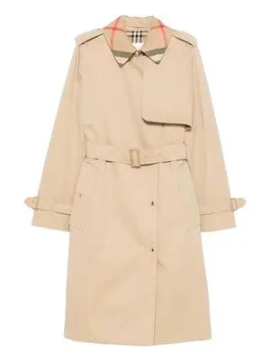 Burberry Cotton Long Sleeve Trench Coat - Cream