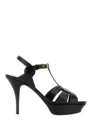 Saint Laurent Leather T-bar Platform Sandals - Multicolor