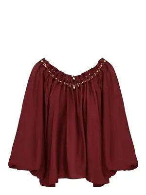 Zimmermann Silk Gathered Embellished Blouse - Red