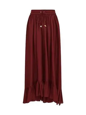 Zimmermann Silk Ruffled Drawstring Maxi Skirt - Red
