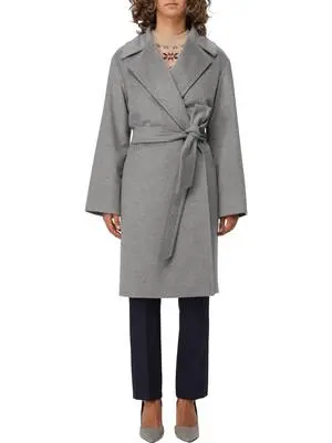 Max Mara Virgin Wool Wrap Overcoat - Gray