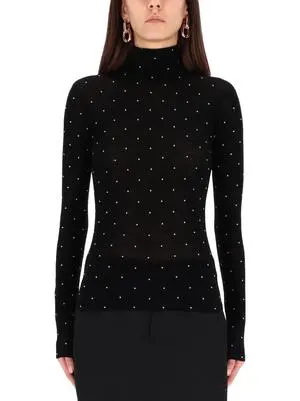 Rabanne PACO RABANNE Second-Skin Effect Mesh Turtleneck With Studs Black