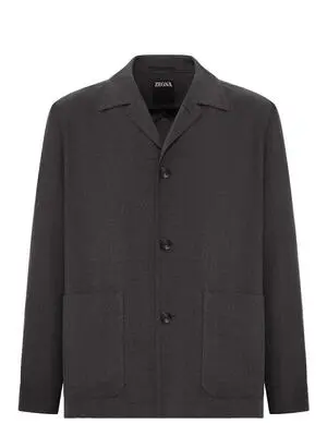 Zegna Wool And Linen Mix Jacket With Patched Pockets - Gray
