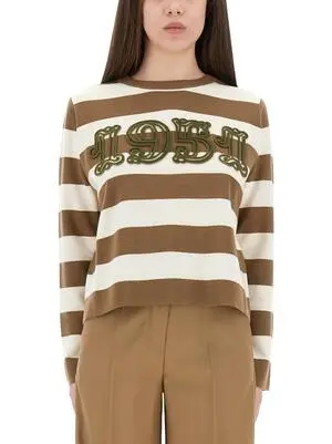 Max Mara Striped Virgin Wool Jersey Viterbo - Brown