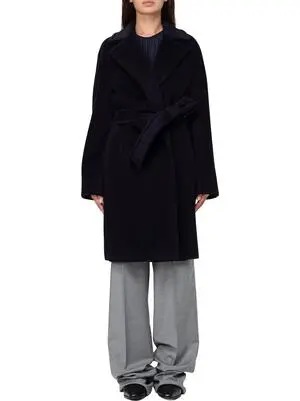Max Mara Virgin Wool Belted Coat - Blue