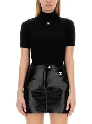 COURREGES Ribbed Knit T-shirt - Black
