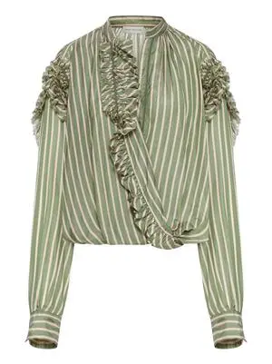 Dries Van Noten Striped Ruffle Blouse - Green
