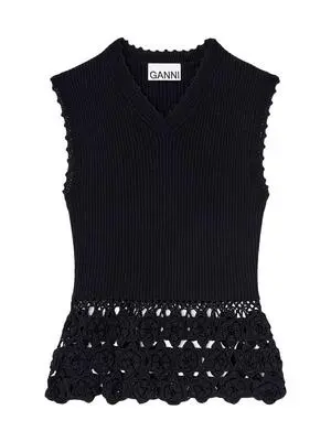 GANNI Vest In Cotton Crochet - Black