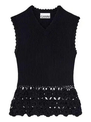 GANNI Cotton Crochet Vest - Black