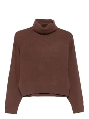 Brunello Cucinelli Cashmere And Silk Blend Ribbed Roll Neck Jumper - Brown