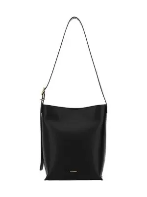 JIL SANDER Leather Cannolo Shoulder Bag - Black