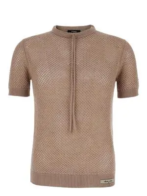 Fendi Wool Open Knit Short Sleeve Sweater - Multicolor
