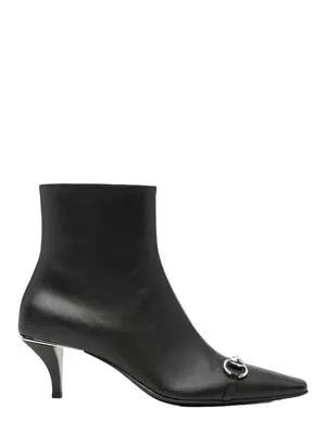 Gucci Leather Horsebit Pointed Toe Ankle Boots - Black