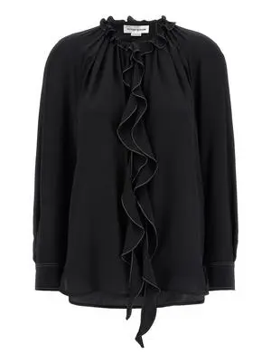 Victoria Beckham Ruffle Silk Blouse - Black