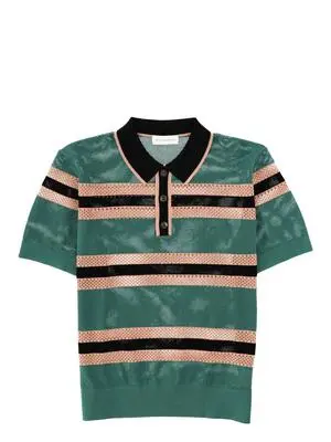 Dries Van Noten Perforated Mercy Stripe Polo Shirt - Green