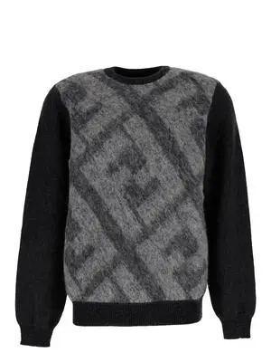 Fendi Fendi Men Grey Sweater With Jacquard Ff Motif In Wool Man Gray