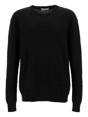 Alexander McQueen Black Sweater With Tonal Skull Embellishment In Cotton - Multicolor