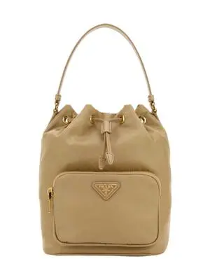 Prada Duet Re-nylon And Saffiano Leather Bucket Bag - Brown