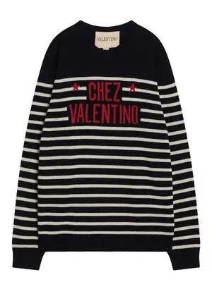 Valentino Garavani Wool Jacquard Striped Crewneck Sweater - Blue